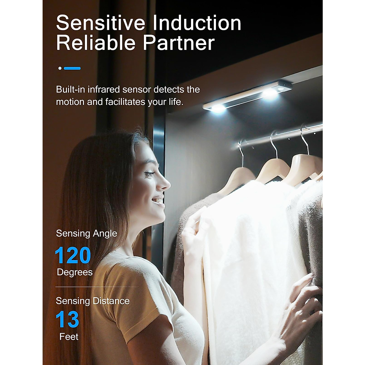 YIGER Under Cabinet Lights, Wireless Motion Sensor Light Indoor,10in LED White Lighting Rechargeable Battery Operated,4 Modes Night Light, Stick-On Magnetic Closet Lights for Kitchen, Hallway(2 Pack)