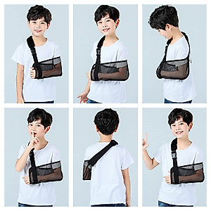 Ledhlth Mesh Kids Arm Sling Black for Shower Shoulder Immobilizer Brace Support for Broken Shoulder Elbow Arm Wrist Injury Children Pediatric Toddler Girls Boys left right, Kids L