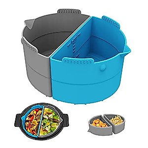 AITRIMYX 2-Pack Suitable for 4-5 QT Slow Cooker Liner Reusable Silicone Slow Cooker Liner Slow Cooker Partition Pad Leak Proof Crocker Cooker Divider Insert Piece Dishwasher Easy Clean BPA-Free Slow Cooker Liner (Gray and Blue)