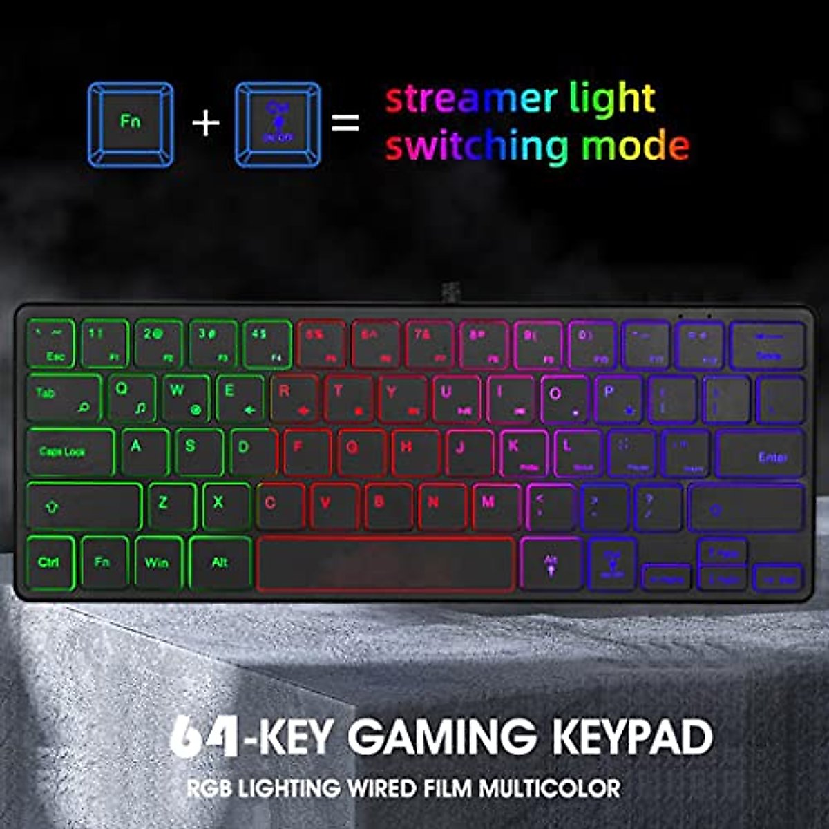 Mechanical Gaming Keyboard,MingSheng USB Wired 60% Compact Keyboard 64 Keys Small Portable Gaming Office Mute RGB Backlit Mechanical Keyboard for PC Gamers