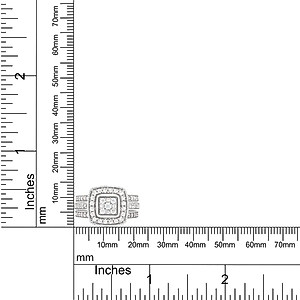 SAVEARTH DIAMONDS 1 Carat Round Cut Lab Created Moissanite Diamond Square Cluster Engagement Trio Ring In 14K White Gold Over Sterling Silver Wedding Ring Band Set(VVS1 Clarity, 1 Cttw)-6