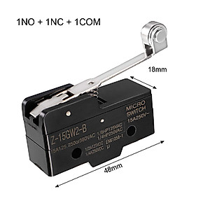 uxcell Z-15GW2-B 1NO + 1NC Long Hinge Roller Lever Micro Action Switch