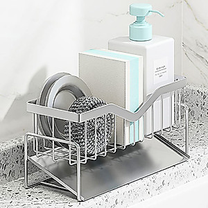 Kitchen Sink Caddy Sponge Holder for Kitchen Sink, Quick Draining, SUS 304 Stainless Steel Sponge Organizer, Basket for Cleaning and Scrub Tool, Kitchen Sink Brush Caddy Holder