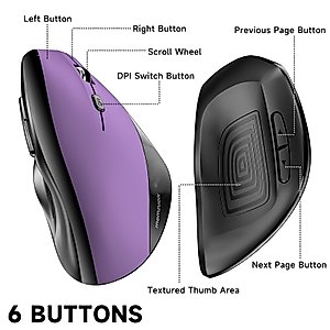 memzuoix Ergonomic Mouse Wireless,2.4G Optical Cordless Mice with 800/1200/1600 DPI,Vertical Computer Wireless Mouse for Laptop, Mac,PC,Desktop (for Right Hand, Large),Purple Mouse