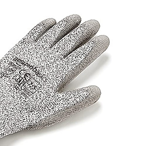 Amazon Basics Cut Resistant Work Gloves, Cut Level A2, Polyurethane Coated Gloves, Touch Screen, Size 7, Small (Pack of 2), Grey