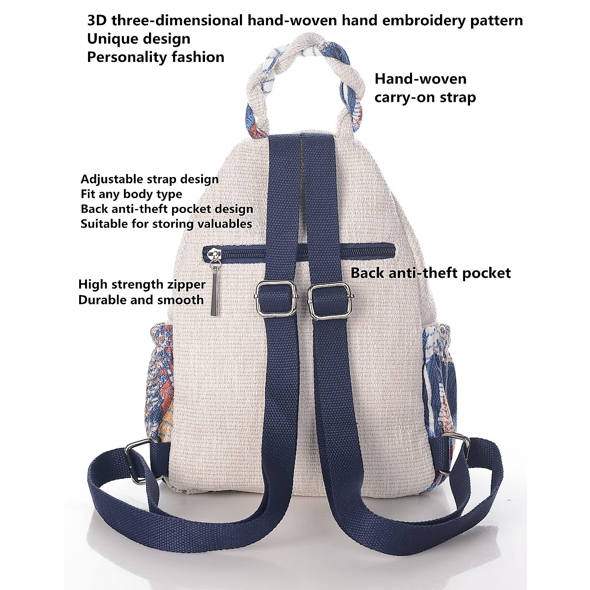 YIMOYICAI Backpack Purse for Women Girl's Convertible Sling Bag Boho Hippie Embroidered Woven Canvas with Woven Cotton Perfect Small Sling Bag Bird's Nest