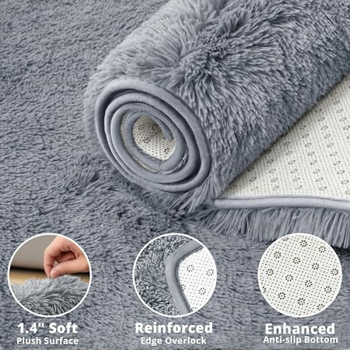 ROCYJULIN Rug, 8x10, Light Grey, High Pile, Area Rug for Living Room, Bedroom, Dorm Room, Playroom, Kids Room