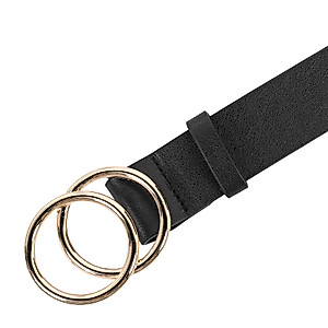 NBLYOS 1 Pack Women Belts Faux Leather for Jeans Fashion Belt with Gold Buckle Ladies Dress Belt(M,US,black)