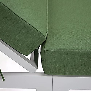 LeisureMod Chelsea Modern White Aluminum Chaise Lounge Outdoor Patio Chair with Side Table & Cushions Set of 2, Green
