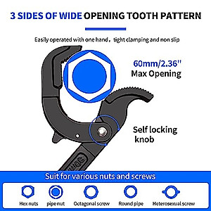 vomex Multi Universal Self Adjustable Wrenches - 2Pcs Sets,Non-Slip Handle,3 Sides Teeth Self Locking,Pipe Wrenches