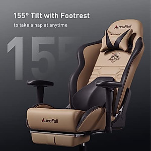 AutoFull C3 Gaming Chair Office Chair PC Chair with Ergonomics Lumbar Support, Racing Style PU Leather High Back Adjustable Swivel Task Chair with Footrest (Brown)