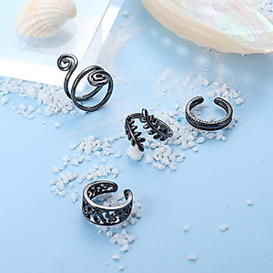 Sanfenly 12PCS Adjustable Toe Rings for Women Gold Silver Black Open Toe Rings Set Flower Arrow Leaf Heart CZ Tail Pinky Band Rings Summer Beach Foot Jewelry Set