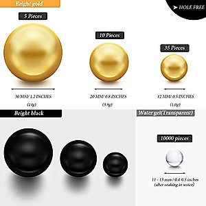 Hicarer 10000 Pieces Transparent Water Gels 100 Pieces Simulated Pearl Beads for Vase Fillers Floating Water Gems Assorted Round Faux Pearl for Home Wedding Decor (Bright Gold, Bright Black)