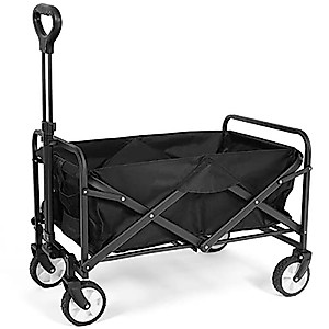Collapsible Folding Wagon, Heavy Duty Utility Beach Wagon Cart with Side Pocket, Large Capacity Foldable Grocery Wagon for Garden Sports Outdoor Use