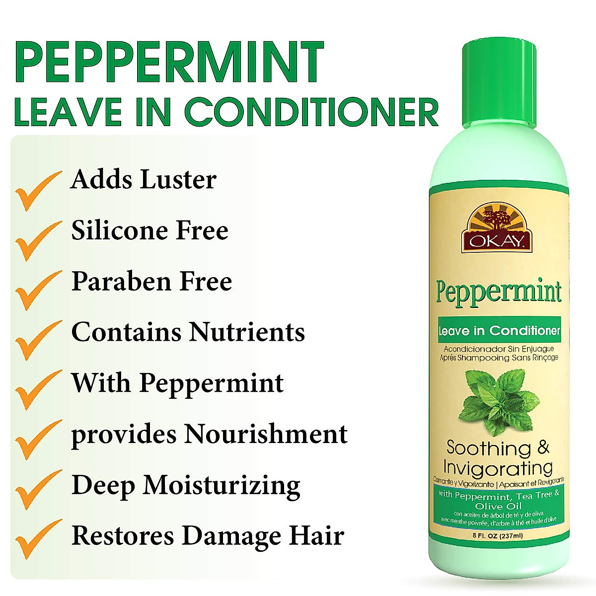 OKAY Peppermint Soothing & Invigorating Leave-in Conditioner, 8 Ounce