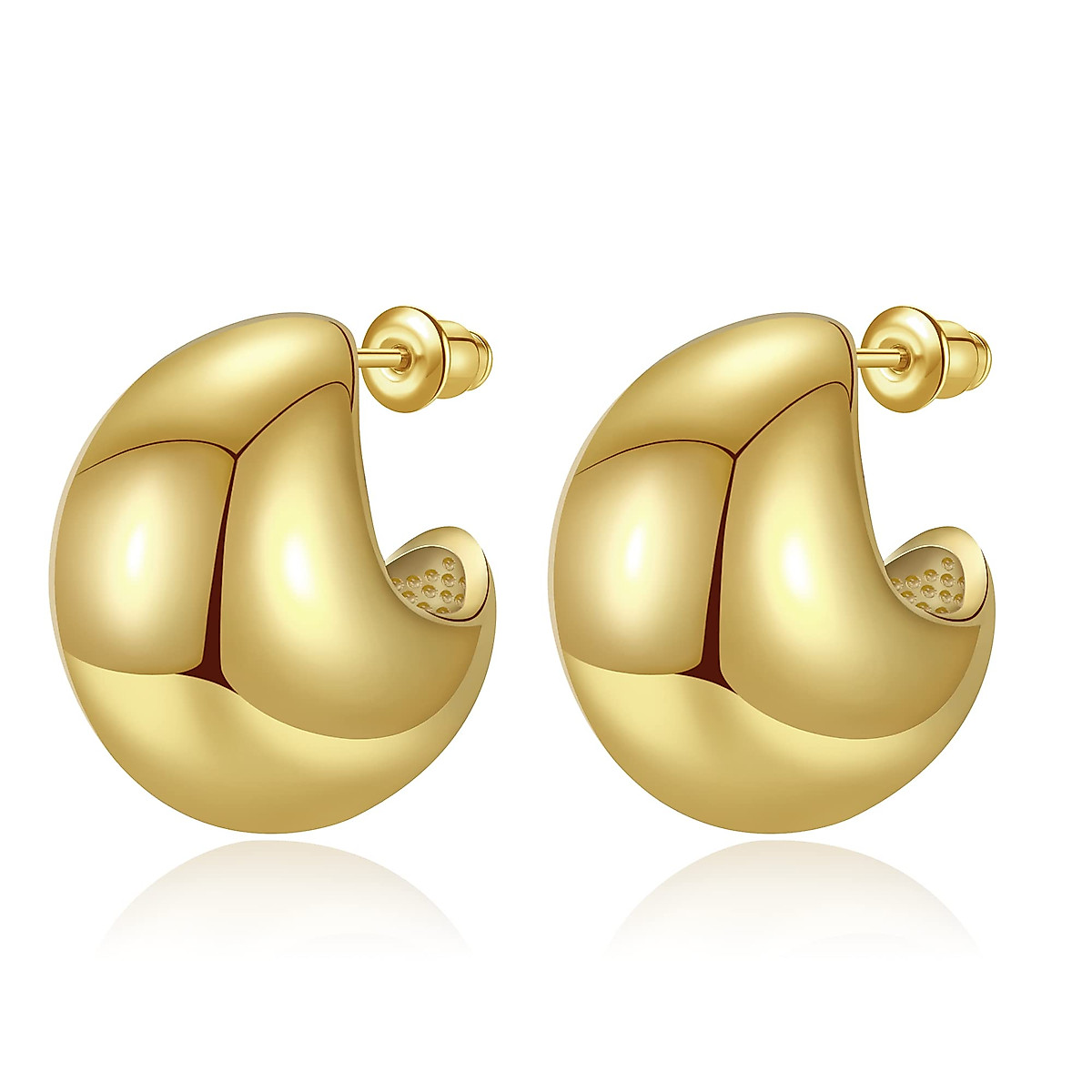 Anten Pink Chunky Gold Hoop Earrings for Women, Lightweight Drop Hoops Earrings with 18K Real Gold Plated, Hypoallergenic Trendy Jewelry for Girls Women (Gold Chunky Teardrop)