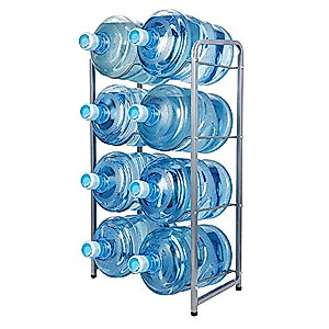 KAX 5-Gallon Water Bottle Holder 8 Trays Water Jug Rack 4-Tier Water Bottle Rack Reinforced Steel Rack for Water Storage Water Bottle Storage Rack for 8 Bottles, Silver