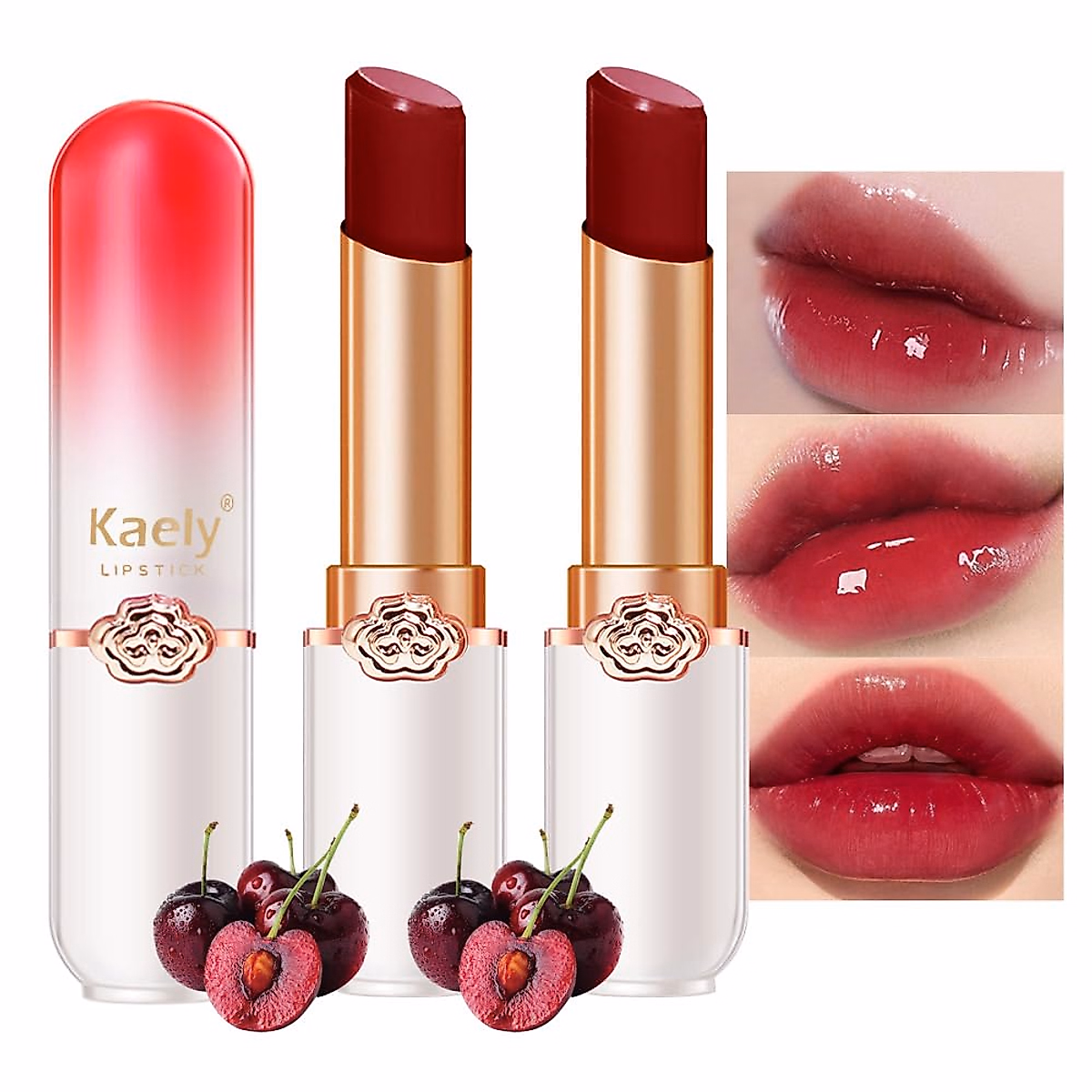 evpct 2Pcs Black Red Cherry Color Changing Magic Lipstick Tinted Lip Balm Gloss Stain Set PH Lazy Lipstick Waterproof Color Change Changing Jelly Lipstick labiales magicos mate 24 horas originales