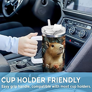 Hyturtle Personalized Capybara Gifts for Women, Floral 40oz Tumbler with Handle and Straw, Best Birthday Christmas Gifts Ideas for Girls, Friends Custom Name Stainless Steel Travel Cup With Lid