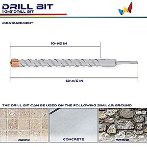 Windscreen4less 1-3/8’’ SDS Plus Hammer Drill Bit for Concrete Cement Rotary Masonry Hammer