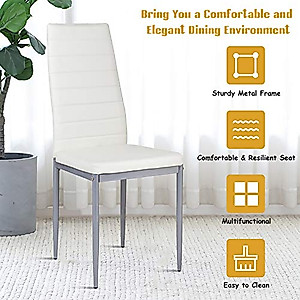 Giantex Set of 4 PU Leather Dining Side Chairs with Padded Seat Foot Cap Protection Stable Frame Heavy Duty High Back Design Dining Chairs for Kitchen Dining Room Home Furniture, White