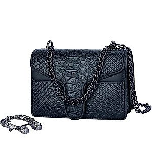 GLOD JORLEE Trendy Chain Crossbody Bags for Women - Luxury Snake-Printed Leather Shoulder Satchel Bag Evening Clutch Purse Handbags (Black, Size:XS)