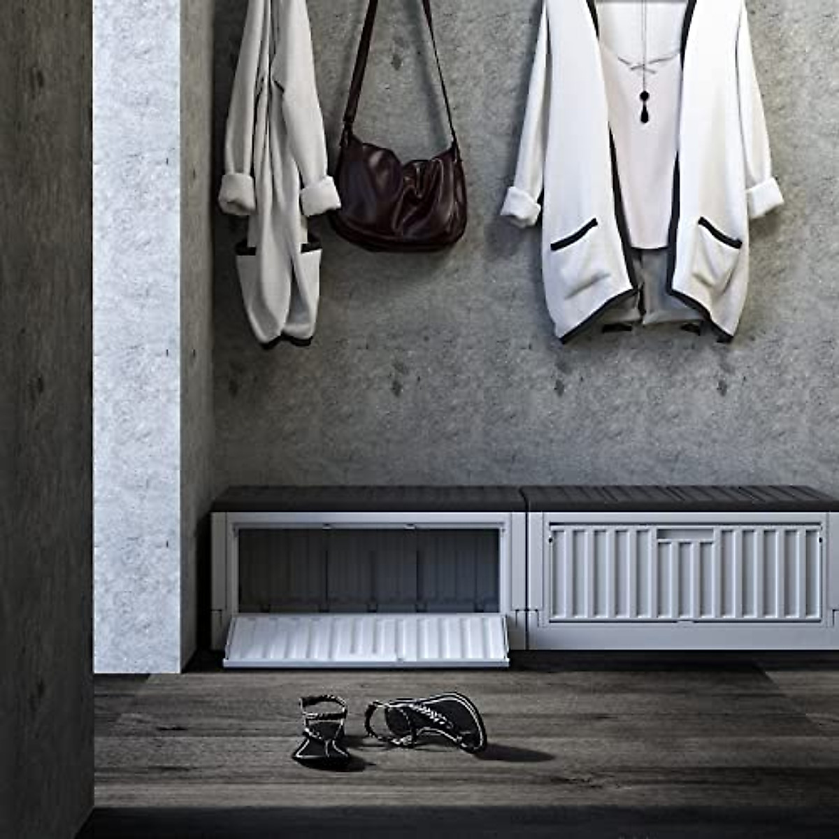 livinbox 45L collapsible storage bins with lids, dust-proof comic books container stackable folding box for Home Office Bedroom Living Room, White, FB-6432S-WT