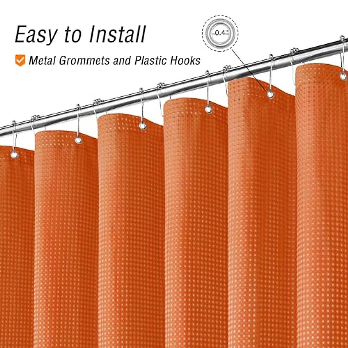 Gibelle Burnt Orange Shower Curtain, Waffle Weave Textured Fabric Shower Curtain for Bathroom - Soft Cloth & Hotel Spa Luxury, Water Repellent, Machine Washable, 72X72, Burnt Orange