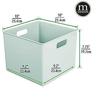 mDesign Plastic Deep Home Storage Organizer Basket Bin, Handles for Cube Furniture Shelving in Office, Closet, Bedroom, Laundry Room, Nursery, Kids Toy Room Shelf, Ligne Collection, 4 Pack, Mint Green