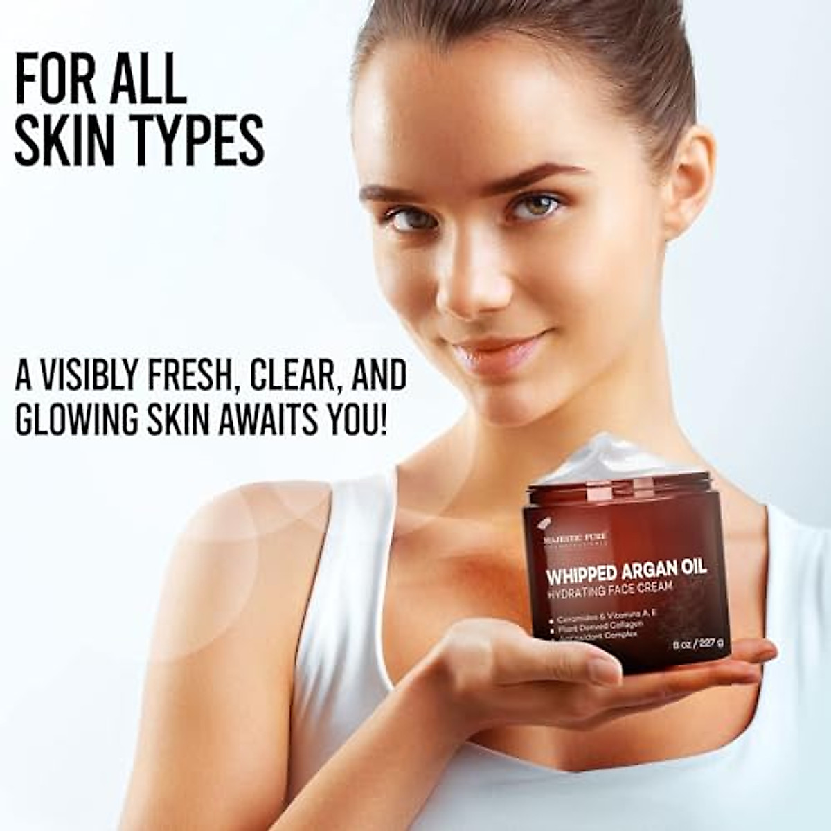 MAJESTIC PURE Whipped Argan Oil Moisturizer Face Cream for Women & Men - With Vitamin E A, Collagen & Ceramides - Hydrates Dry Skin, Oily Skin, Reduces Appearance of Fine Lines – 8oz