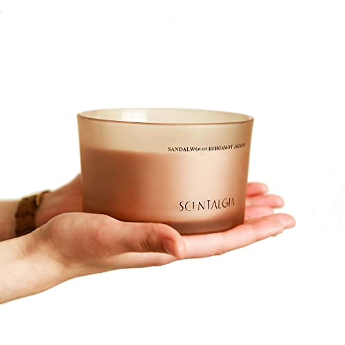 SCENTALGIA Scented Soy Candle Jar with Sandalwood, Bergamot, Jasmine Fragrance - 3 Wick Large Candles with Long-Lasting 55 Hours Burn Time - Perfect for Home, Office, Spa, Yoga, Meditation & Gifts