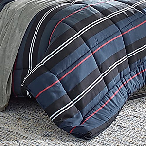 Nautica | Talmage Collection | Ultra Soft & Cozy Silky Microfiber Lightweight Reversible Comforter with Matching Sham(s), Queen, Navy