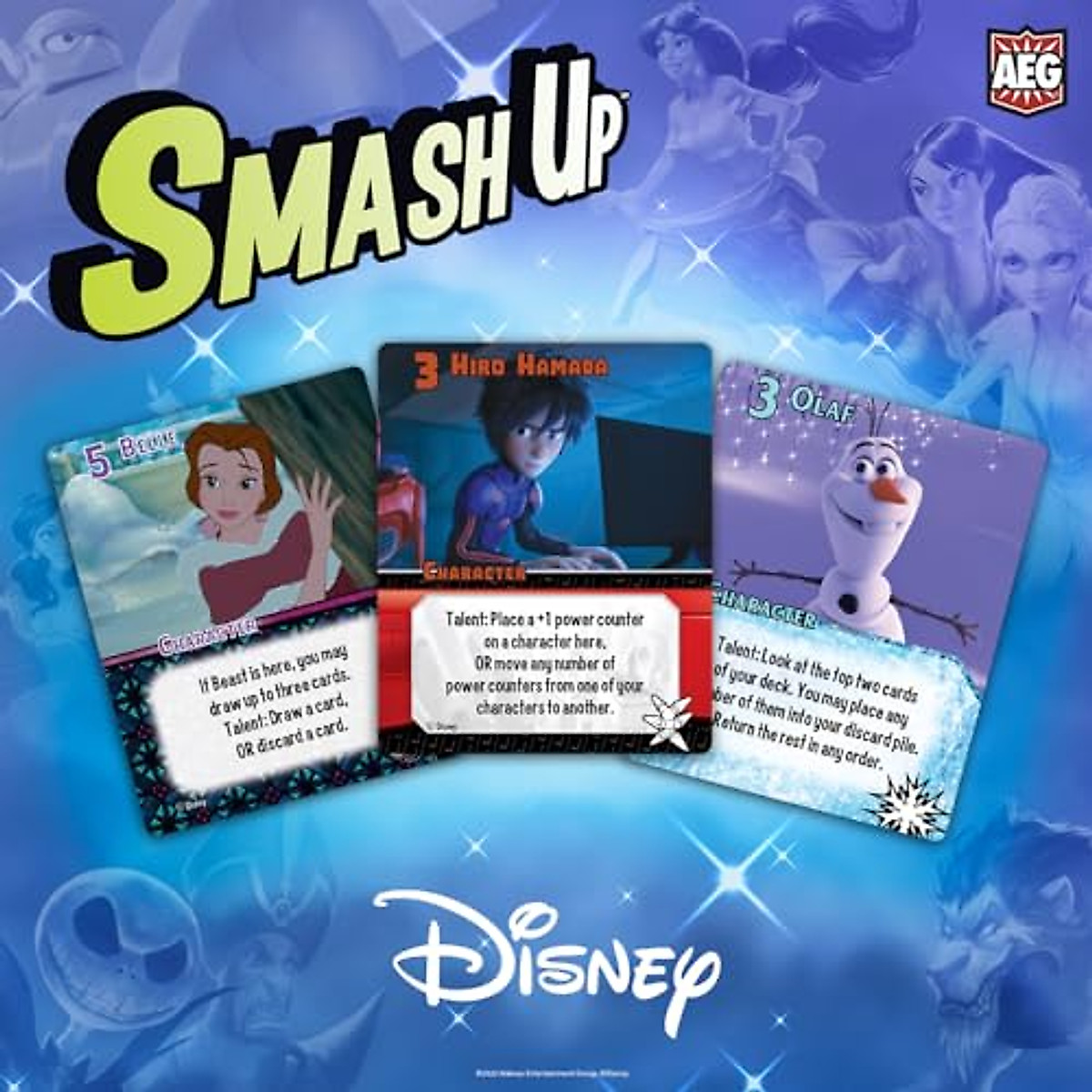 USAOPOLY Smash Up: Disney Edition | Featuring Disney Characters from Frozen, Big Hero 6, The Lion King, Aladdin, The Nightmare Before Christmas, & More | Standalone Smash Up Game