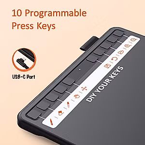 UGEE S640 Graphics Drawing Tablet, Digital Draw Art Pad with Pen Battery-Free Stylus Tilt Function 8192 Levels Pressure Sensitivity 10 Express Keys for Mac, Windows PC and Android