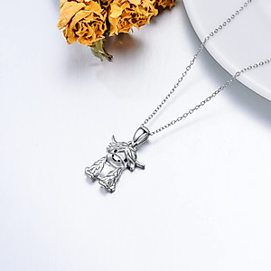 YAFEINI Highland Cow Necklace Sterling Silver Cute Scotland Cow Pendant Jewelry Cow Gifts for Women