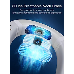 aanotoee Neck Air Conditioner Pro, 100 Speeds Neck Fan Rechargeable, LED Display Cooling Neck Fan, 4000mAh Portable Neck Fan Air Conditioner with 3D Ice Feeling Breathable Neck Brace(White)