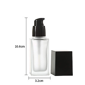 USRommaner 4 Pack,1 oz/30ml Matte Glass Essence Lotion Pump Bottle,Empty Square Cosmetic Container Travel Liquid Foundation Base Dispenser Vials with Pressure Pump Head and Lid