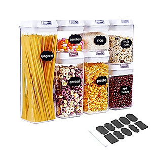 Modern-Depo Food Storage Container 7PCS Airtight Kitchen Plastic Canister with Lid for Flour, Cereal, Sugar, Pantry Organization, BPA Free, Labels and Marker Included, White