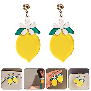 Lemon Earrings Cute Flower Dangle Earrings Crystal Drop Earring Funny Ear Accessories for Women Jewelry Wedding Birthday Gifts, 5x2.5cm