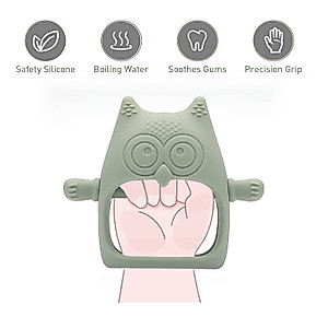 Drop Resistant Silicone Baby Teether Toy for 3+ Month Infants, Baby Chew Toy for Sucking Needs, Hand Pacifier for Breast Feeding Babies, BPA Free (Sage)