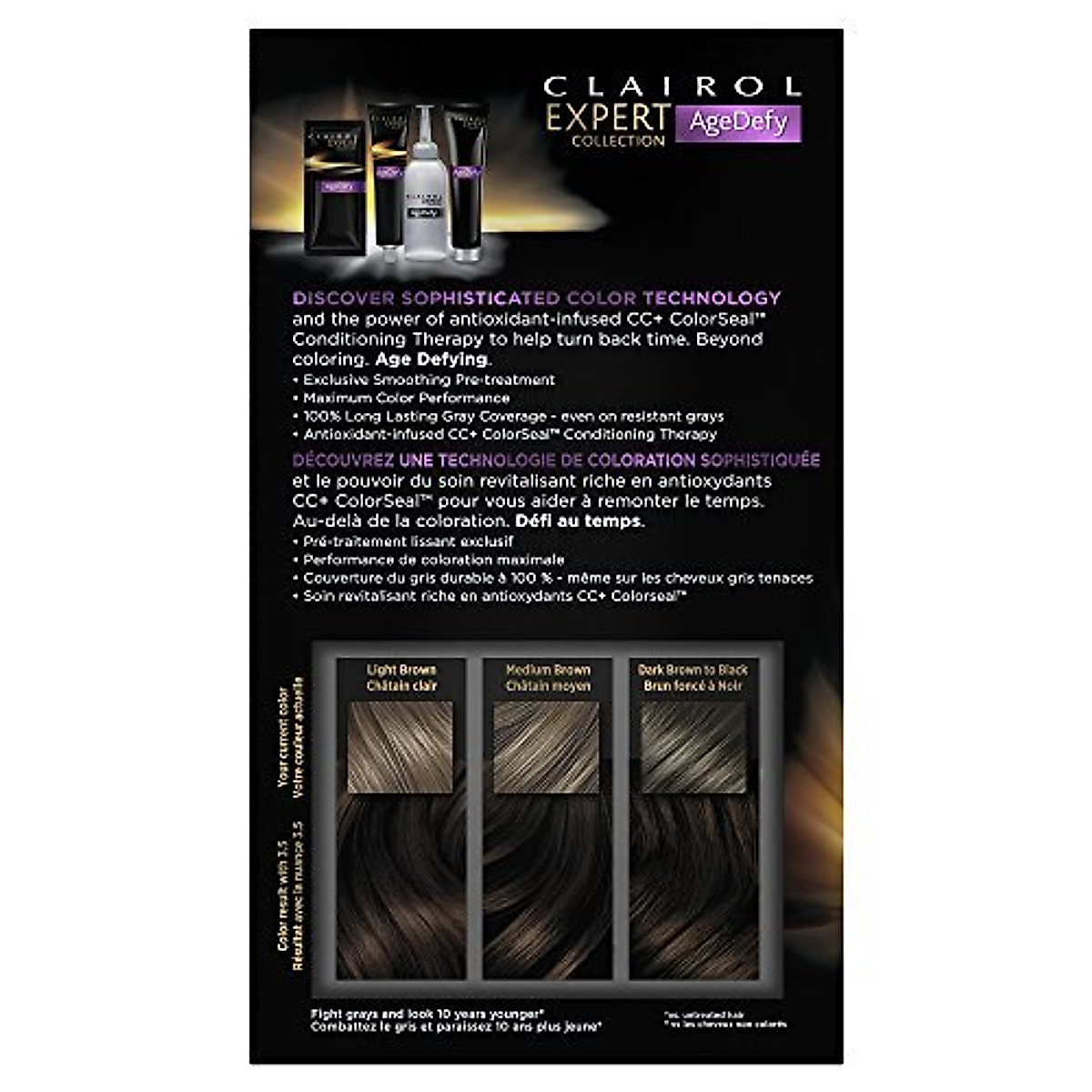 Clairol Age Defy Expert Collection Permanent Hair Dye, 3.5 Darkest Brown Hair Color, 1 Count