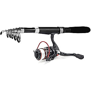 Fishing Pole Combo Set,2.1m/6.89ft 2PCS Collapsible Rods 2PCS Spinning Reels Lures Set Carrier Bag Telescopic Fishing Rods Freshwater Kit Fishing Rod Reel Combos