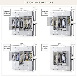 GEORGE&DANIS Portable Closet Wardrobe Cube Storage Cube Organizer Cube Shelf Armoire Bedroom Dresser (71x18x71 inches) 5x5 Tiers, White