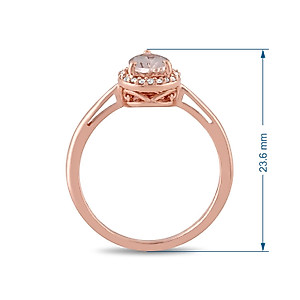 Jewelili 10K Rose Gold 8x5 MM Pear Shape Morganite and Natural White Round Diamond Accent Halo Ring, Size 7