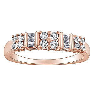 AFFY 1/4 Carat CT Baguette/Round White Natural Diamond Set Engagement Wedding Band Ring For Womens In 14k Solid Rose Gold (I-J Color, I2-I3 Clarity, 0.25 Cttw) Ring Size-6