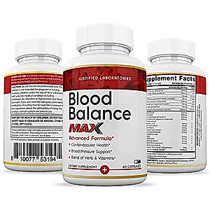 Justified Laboratories (3 Pack) Blood Balance Max 1295MG Formula All Natural Supplement Pills 180 Capsules