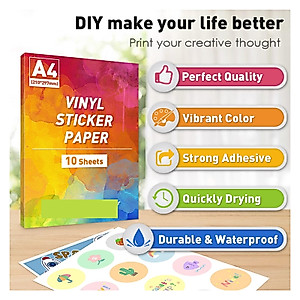 DAVBIR 10/50 Sheets A4 Sticker Printer Paper Matte Silver Paper Sticker Self Adhesive Label Waterproof For Inkjet Laser Printer Carft perfection (Color : 10 Sheets)