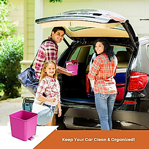 HAUSSIMPLE Car Trash Can Waterproof Vehicle Garbage Bin, Leakproof Anti Slip Floor Mat Clip Trash Bag Holder for Car, Truck, SUV, Van Portable Auto Trash Container with Stability Clips (Pink, Large)