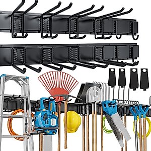 Volitaous 64Inch Garden Tool Organizer for Garage, Heavy Duty Garage Storage Rack, Adjustable 12PC Wall Hook for Yard Tool Organizer, Garden Tool Rack Max 400Lbs