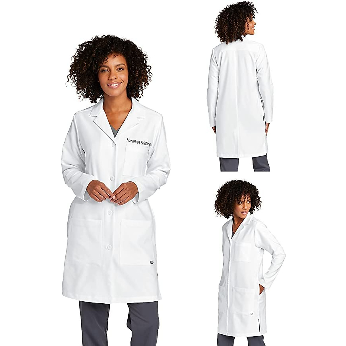 Marvelous Printing Unisex Embroidered White Lab Coat - Lab Coat - Add a name - Business Name - Personalized Lab Coat with Name (Ladies L)